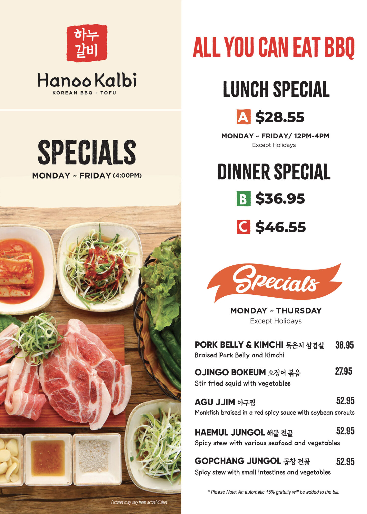 Menu – Hanoo Kalbi, Korean All You Can Eat BBQ